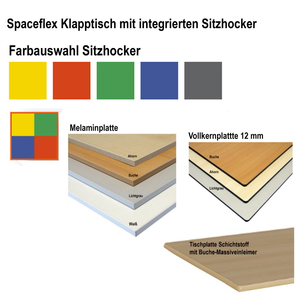 Spaceflex, Klapptisch mit Sitzhocker, Tischsitzkombination Spaceflex, Sitzkombination für Mensa ...